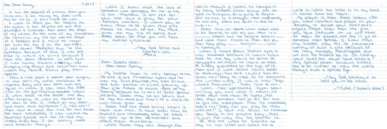 Jason’s Letter of Thanks | Saving Sight